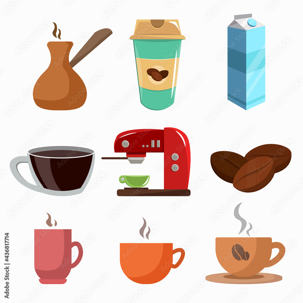 coffee vector clip art set, cup, beans. Coffee to go, coffee maker ...