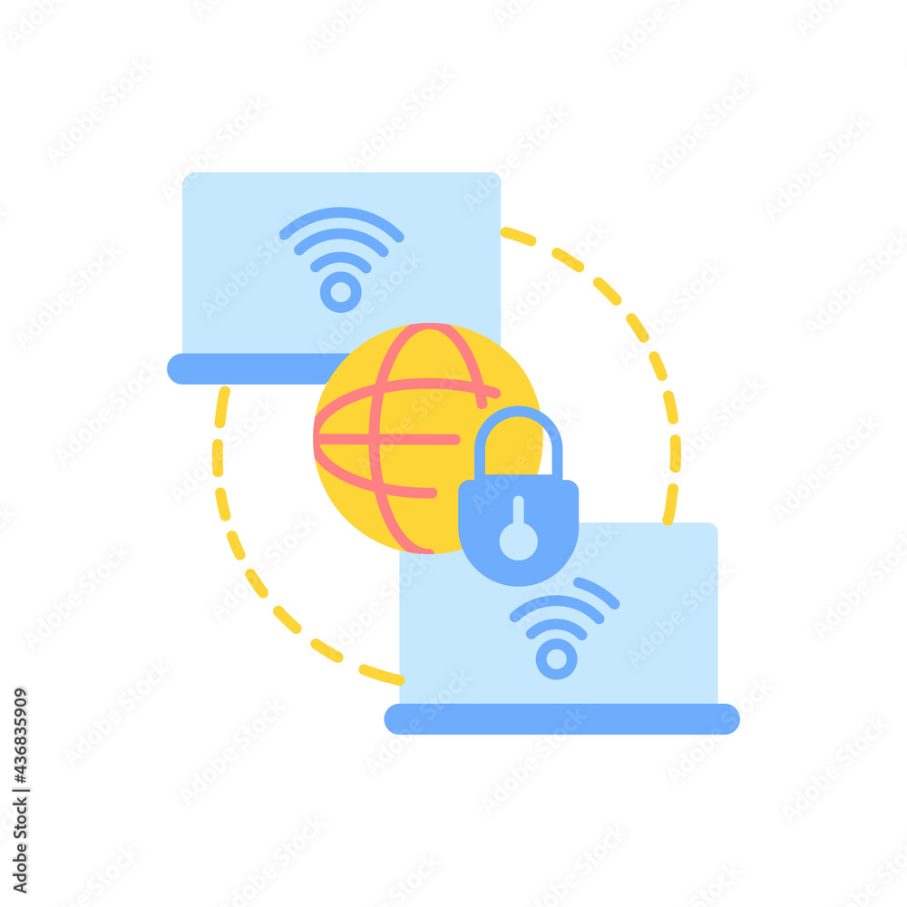 Private WAN vector flat color icon. Secure home network. Safe global ...