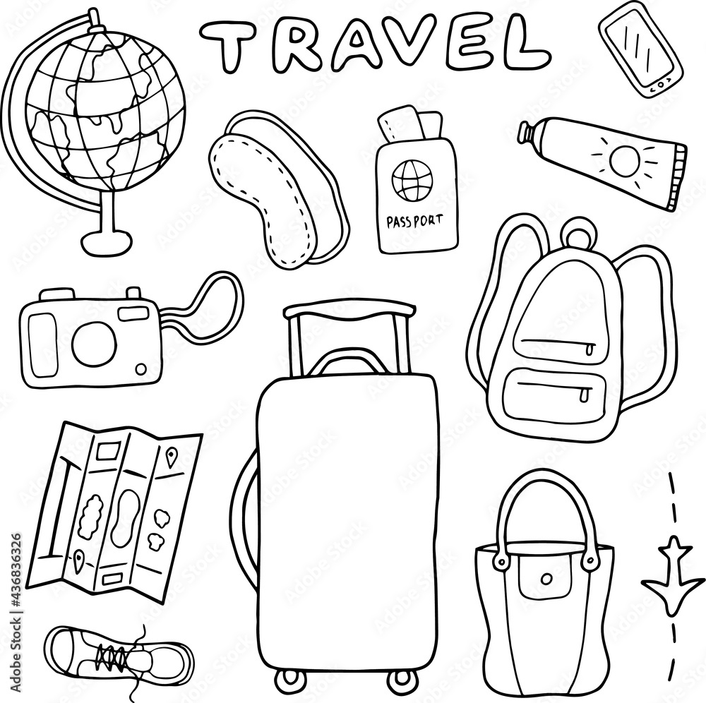 Vector Illustration Hand Drawn Doodle Outline Cartoon Travel Vacation ...