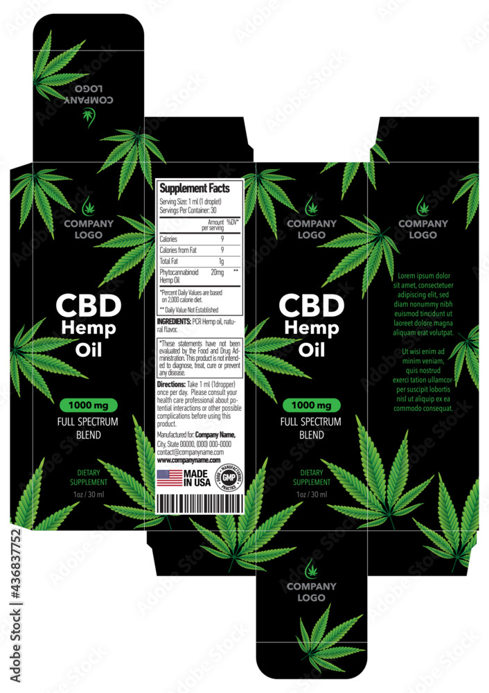 CBD Oil Bottle Box Template Design Stock Vector | Adobe Stock
