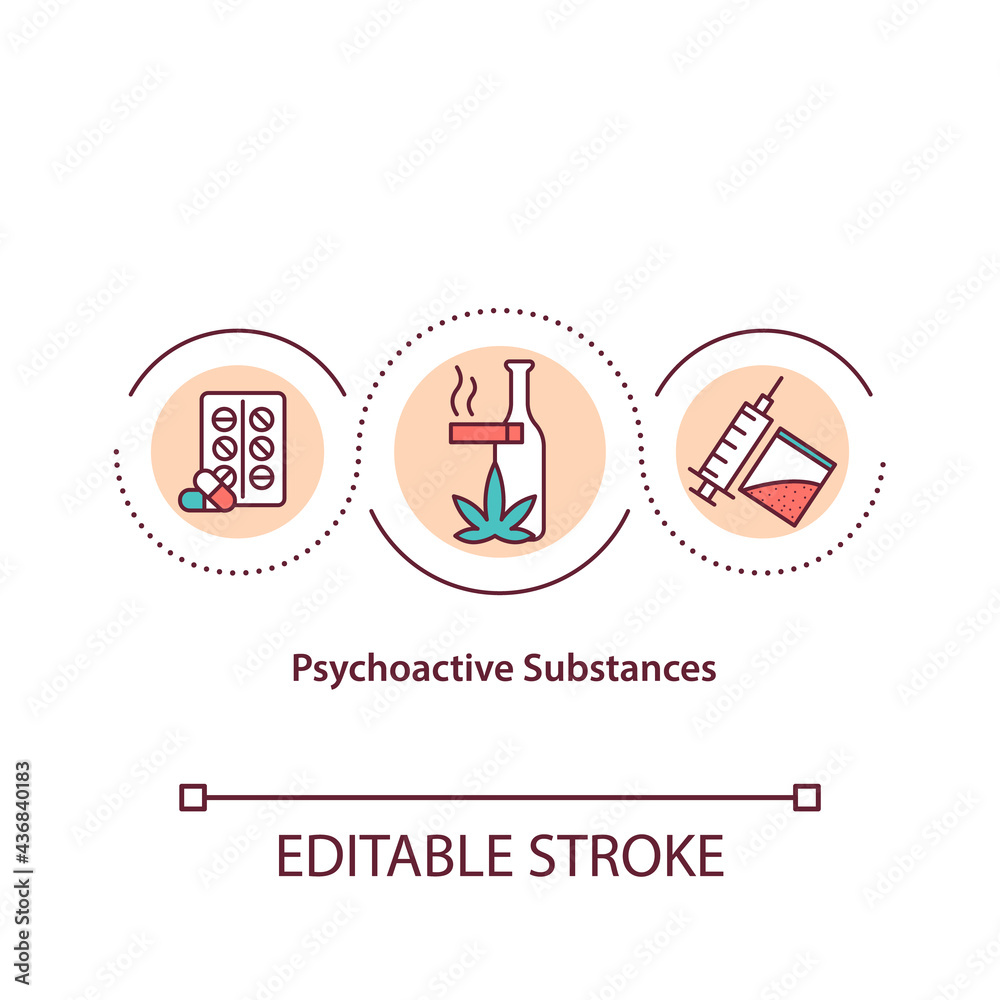 Psychoactive substances concept icon. Illicit drugs. Addiction ...