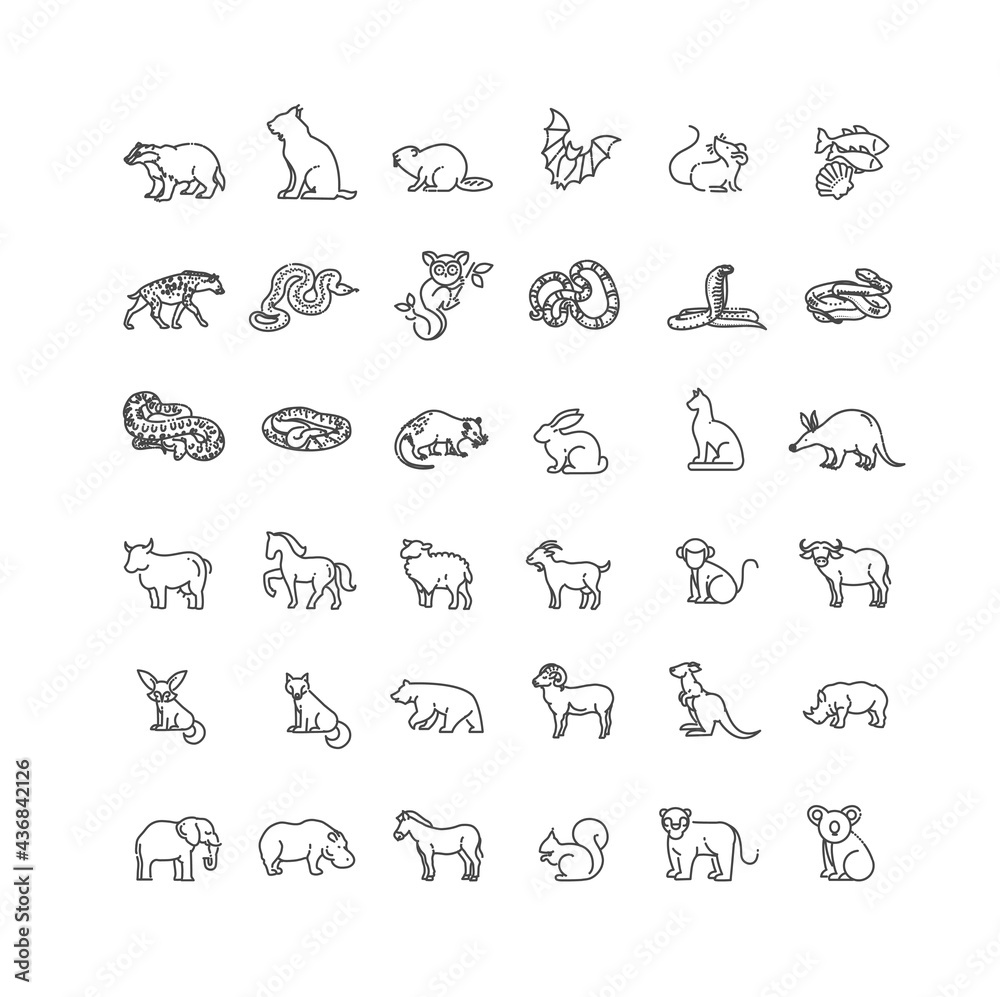 Line animals concepts. Vector thin Icons set Stock Vector | Adobe Stock