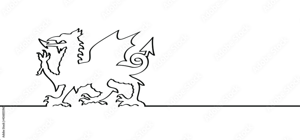 Dragon drawing pictogram, part of the flag of wales. Grunge brush ...