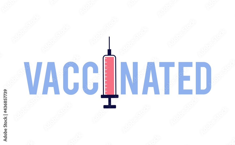 Vaccinate typography concept. Flat style sticker label card design ...