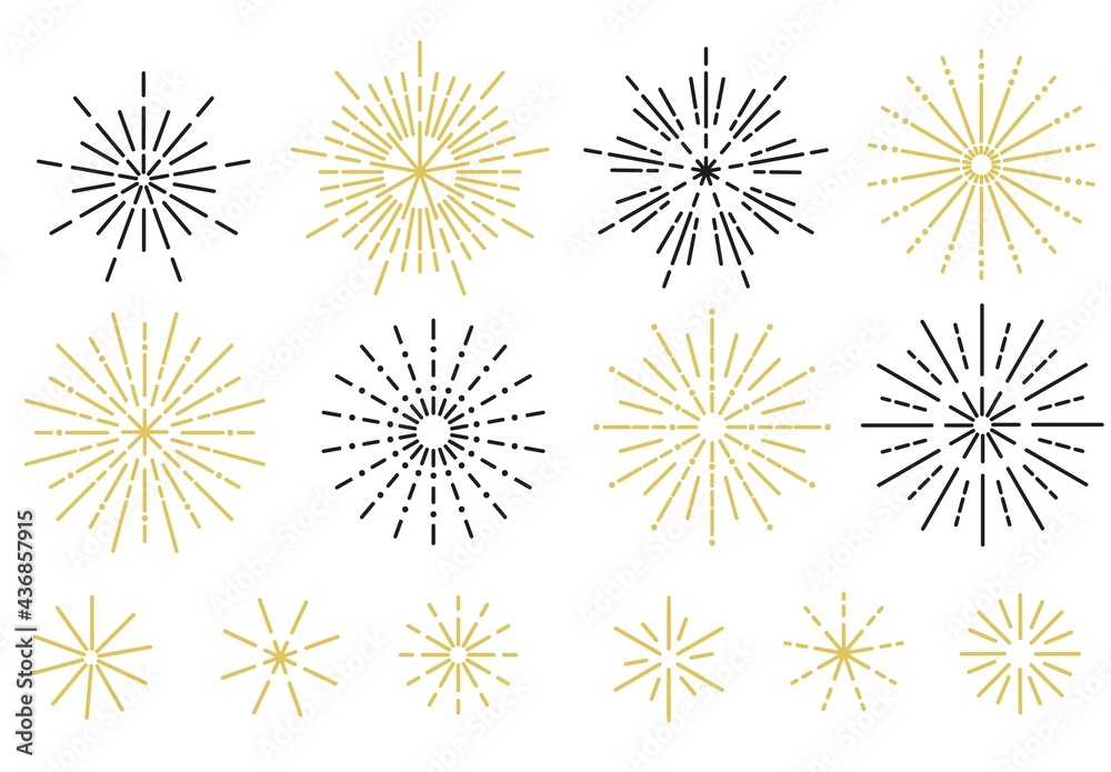Line art fireworks vector illustration. Flat style gold and black ...