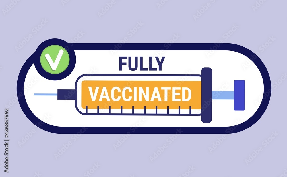 Fully vaccinated flat style concept with medical patches. Covid ...