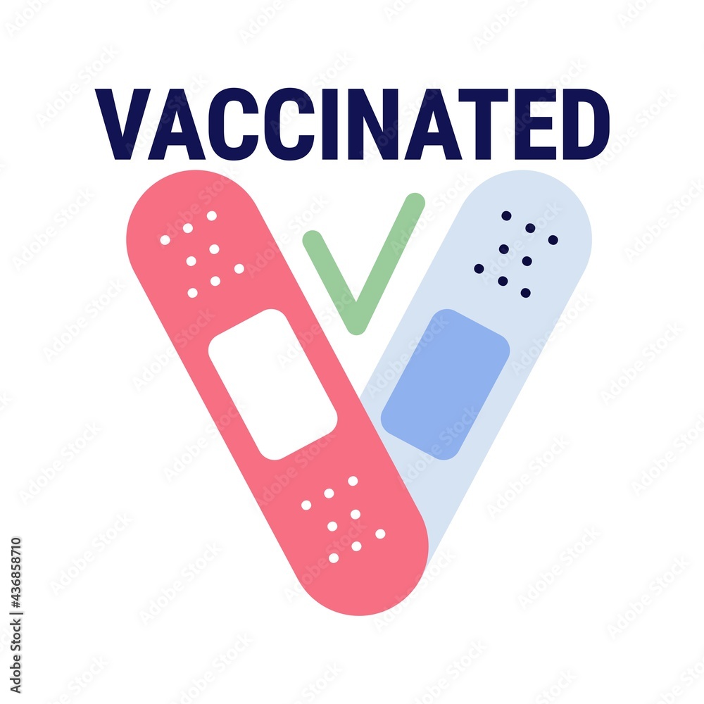 Vaccinated flat style concept with medical patches. Disease prevention ...
