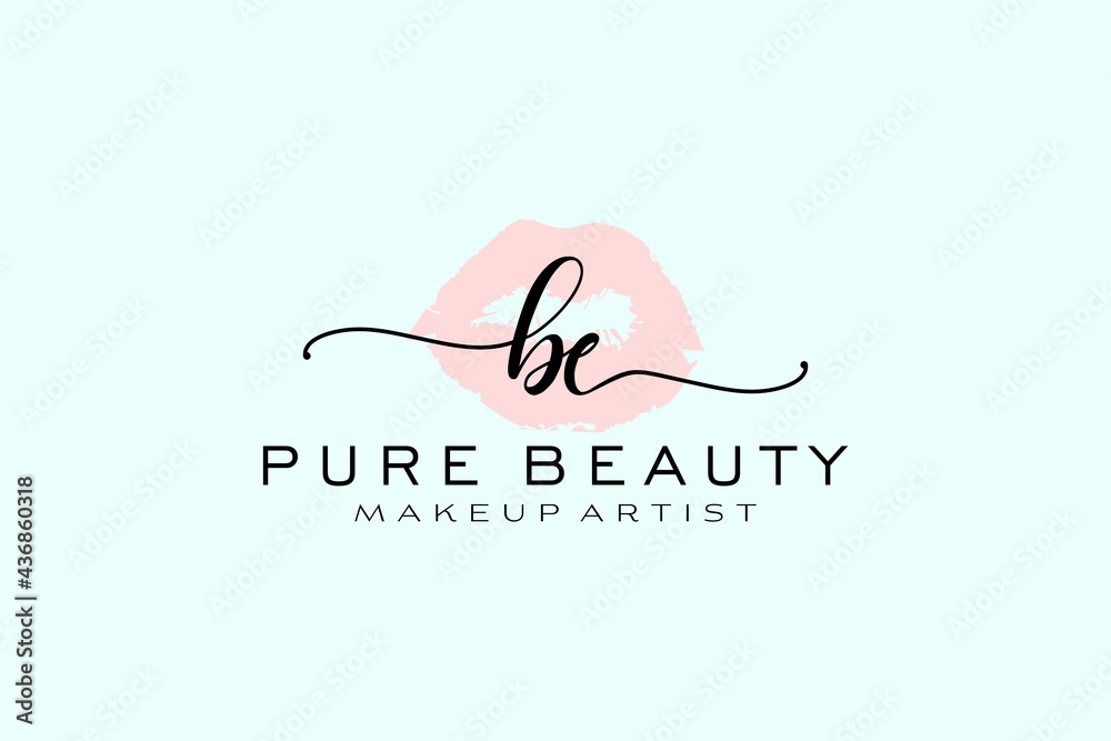 Initial BE Watercolor Lips Premade Logo Design, Logo for Makeup Artist ...