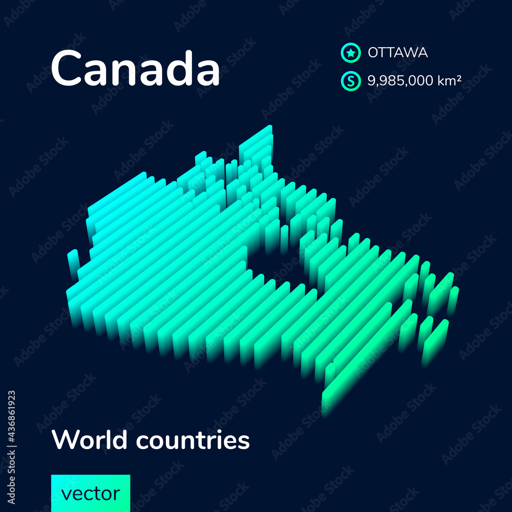 Stylized striped vector isometric map of Canada. Map of Canada is in ...