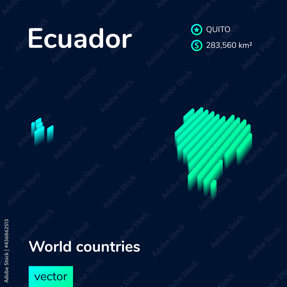 Stylized striped vector isometric map of Ecuador with 3d effect. Map of ...