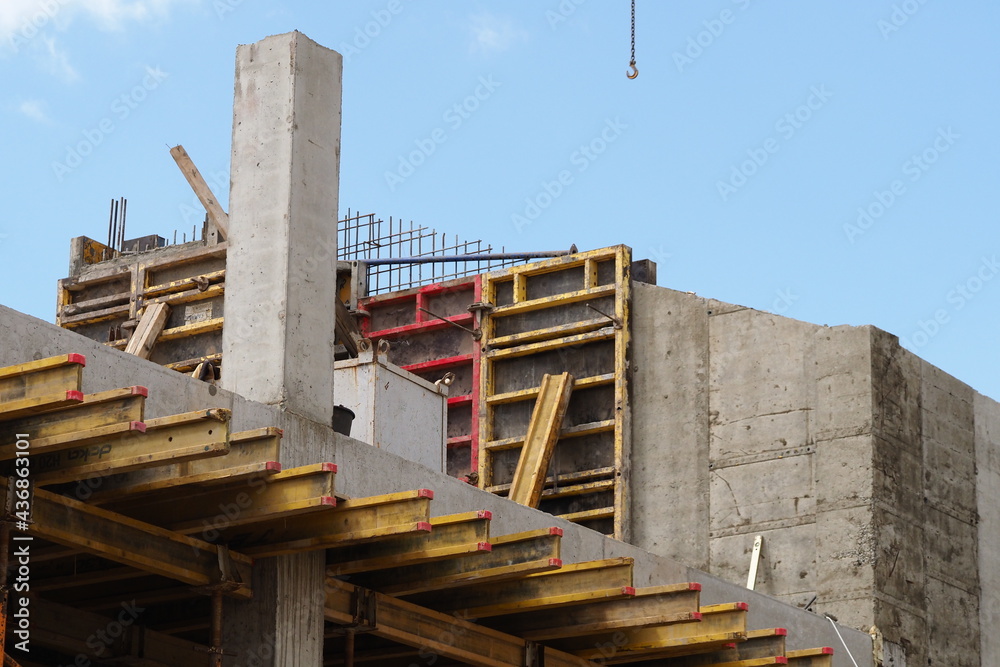 construction site of a building made of expanded clay concrete blocks ...