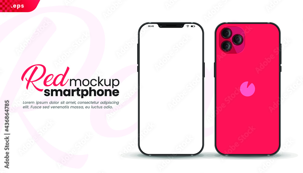 Red Smartphone frame less blank screen, front and back. Mockup device ...