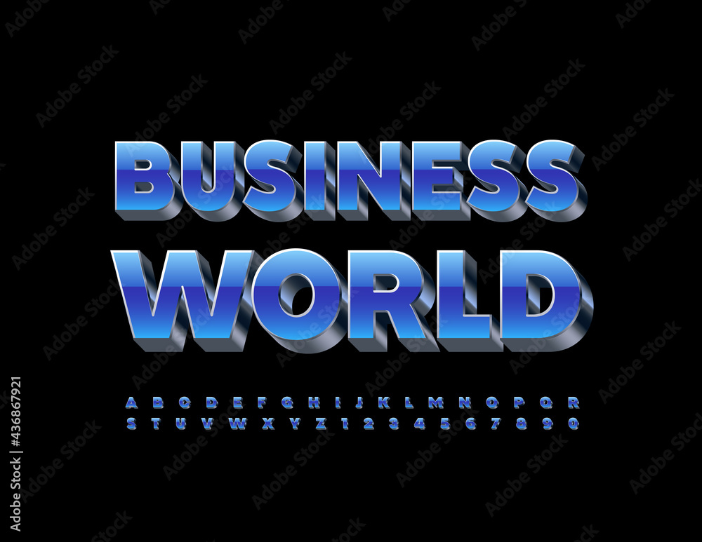 Vector concept sign Business World. Blue and Metal Alphabet Letters and ...