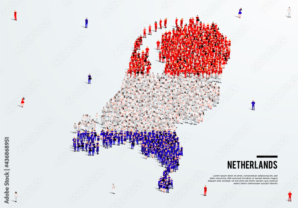 Netherlands Map and Flag. A large group of people in the Netherlands ...