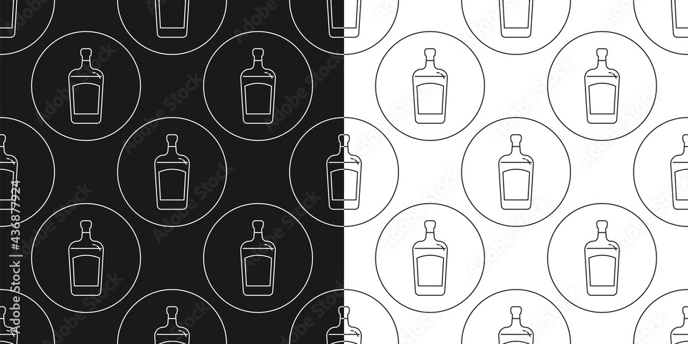 Two view seamless pattern of bottle of liquor in flat style in form of ...