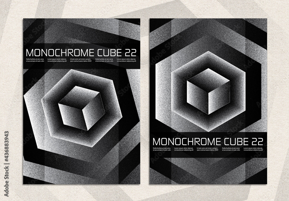Monochrome Isometric Cube Poster Design Layout with Stipple Effect ...
