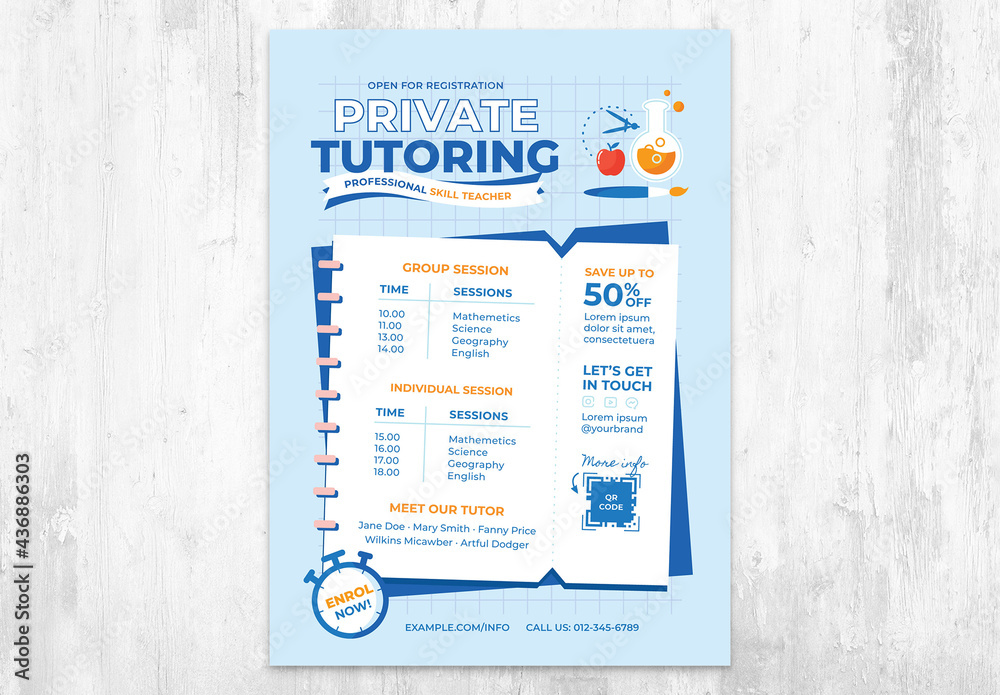 Study Online Flyer for Private Tutoring Stock Template | Adobe Stock