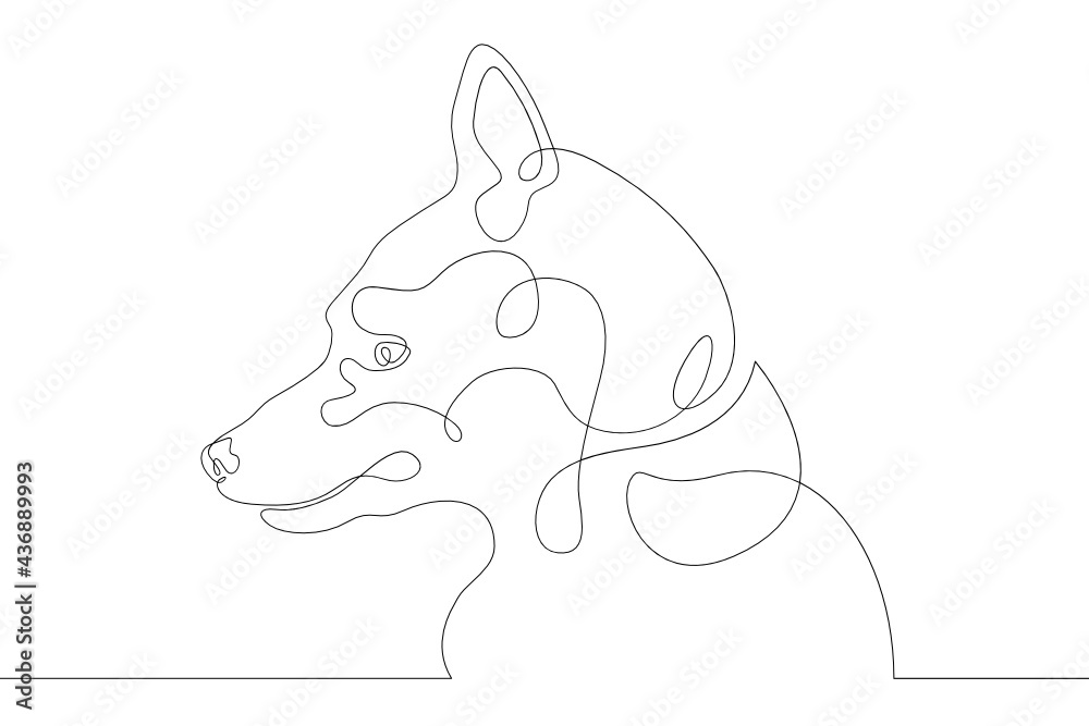 One continuous line.Fox face logo. Wild animal. Fox head profile.One ...