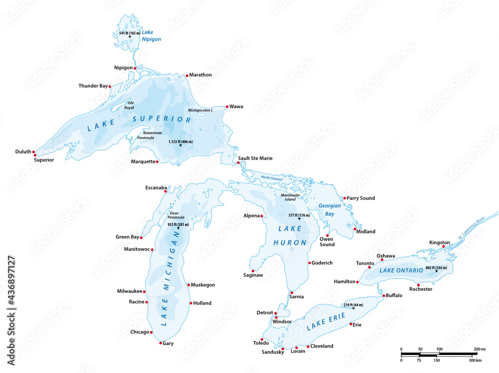 vector map of the Great Lakes, USA, Canada Stock Vector | Adobe Stock