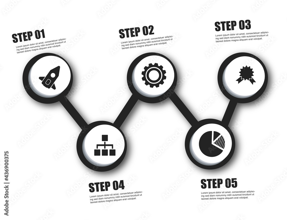 black and white business timeline infographic presentation with steps ...