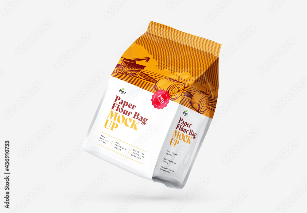 Paper Flour Bag Mockup, Pouch Packaging Stock Template | Adobe Stock