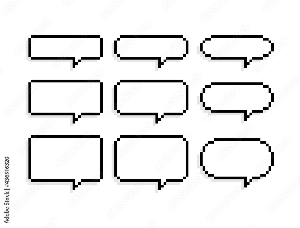 Pixel art 8-bit speech bubbles set in different shapes on white ...