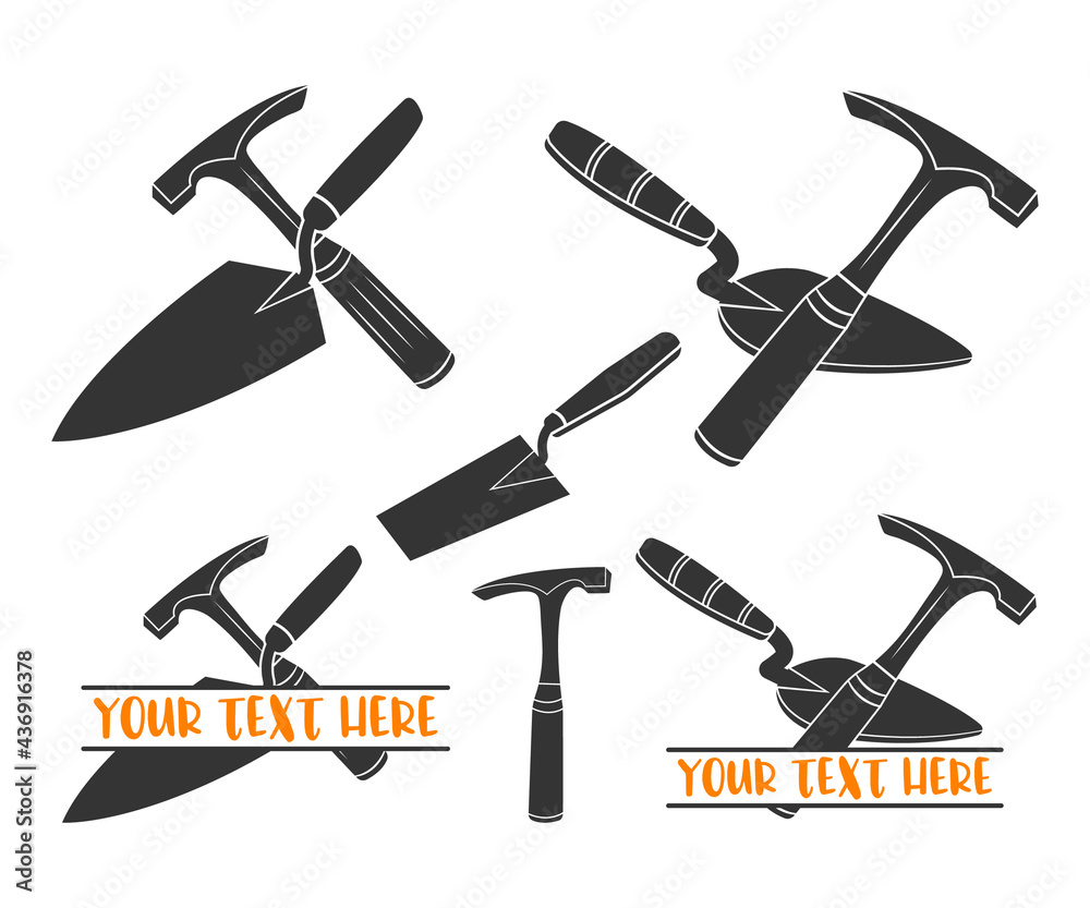 Bricklayer Trowel With Hammer, Masonry Hammer And Trowel, Silhouette ... Bricklayer Trowel With Hammer, Masonry Hammer And Trowel, Silhouette ...
