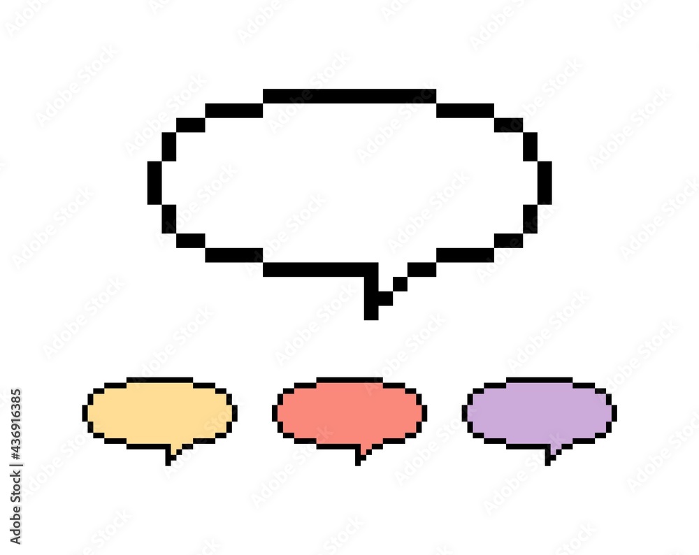 Pixel art 8-bit speech bubble cloud set in different shapes and colors ...