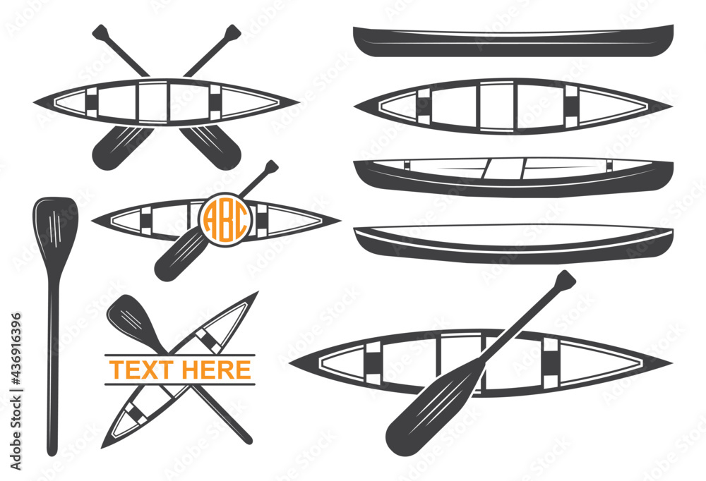 Canoe Vector, Canoe and Paddles, Kayak, Canoe Monogram, Canoe split ...