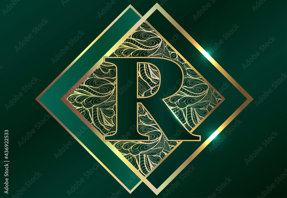 Letter R. Exclusive luxury design of labels, badges, frames, logo ...