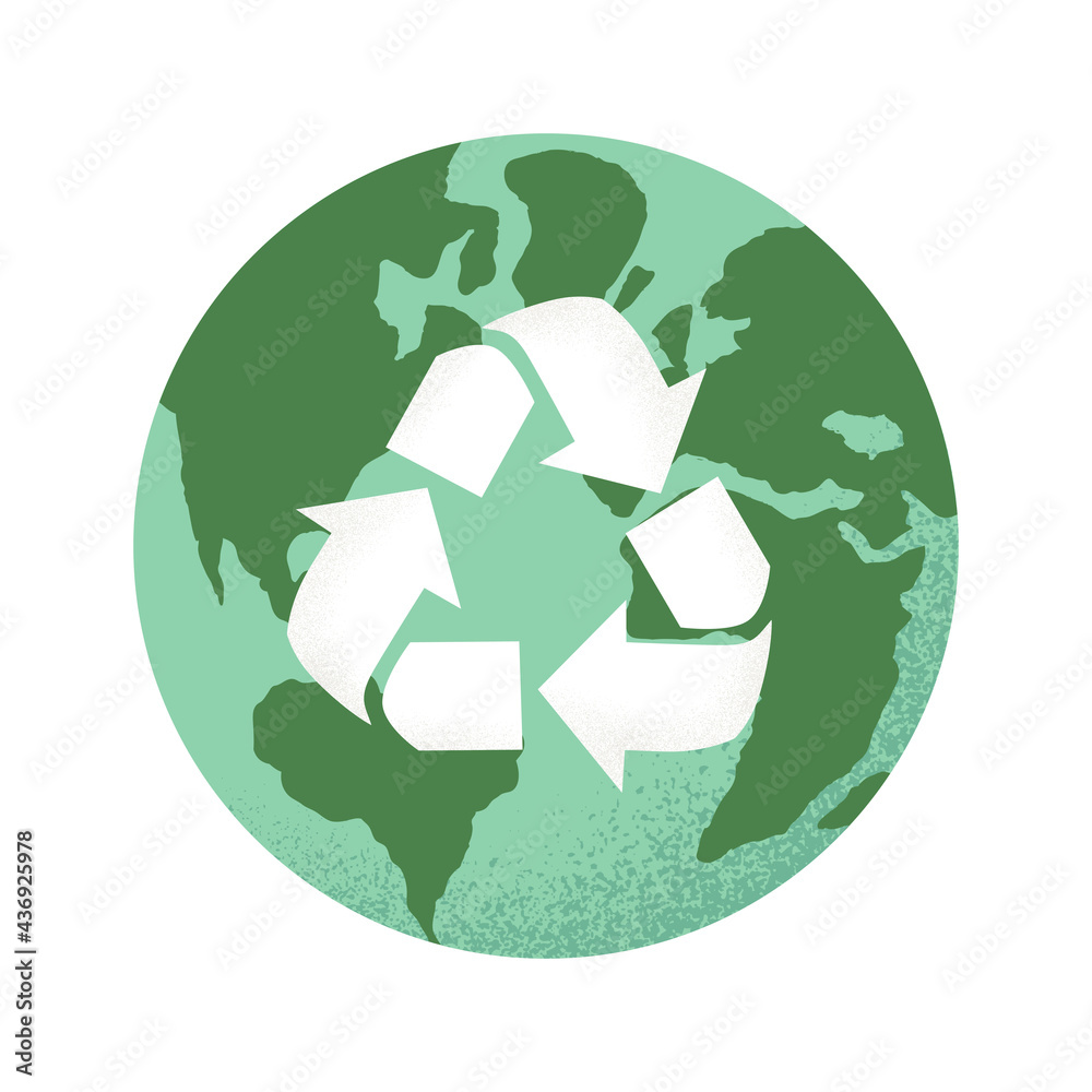 Vector illustration of Earth globe with Recycle icon isolated on white ...