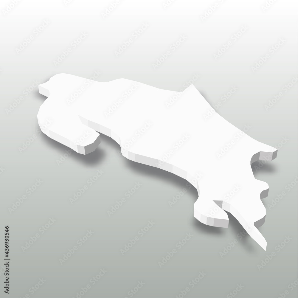 Costa Rica - white 3D silhouette map of country area with dropped ...