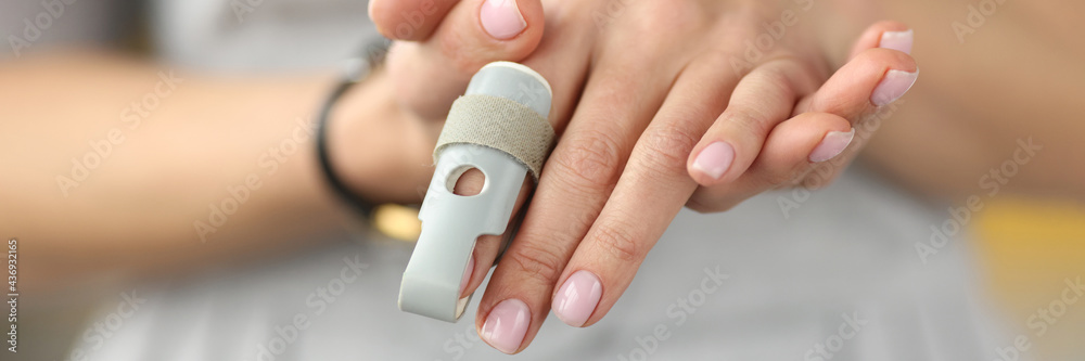 Orthopedic orthosis fixing joints of hand finger closeup Stock Photo ...