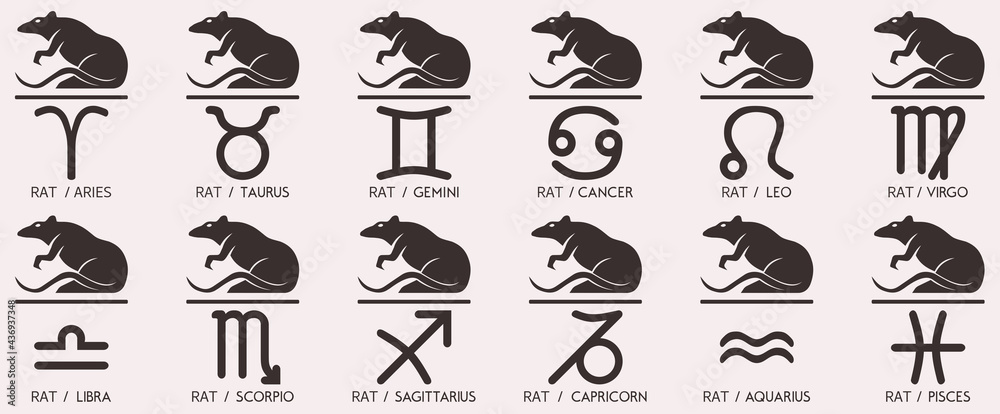 Vector year of the rat mouse Animal icons eastern annual horoscope and ...