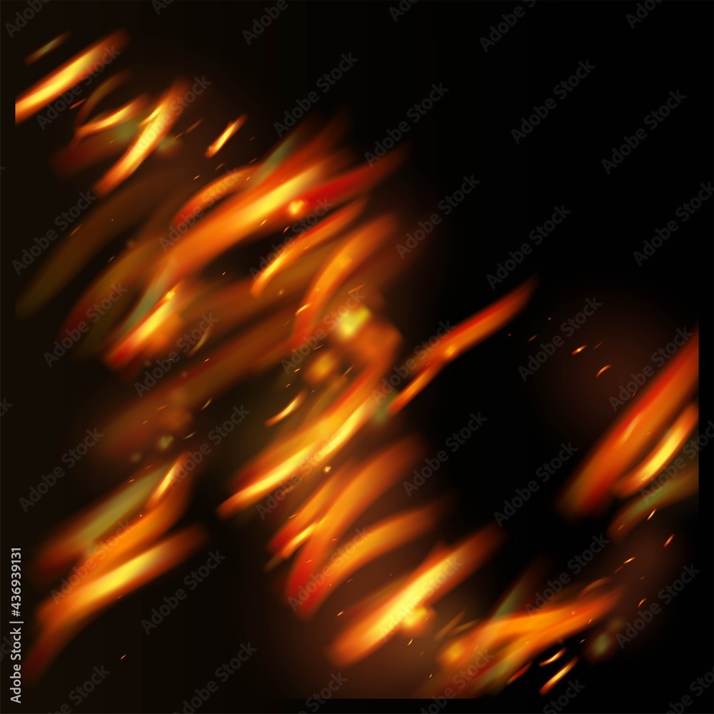 Blazing Flame Fiery Sparkles Background. Bright Night, Stars Gold. Hot ...