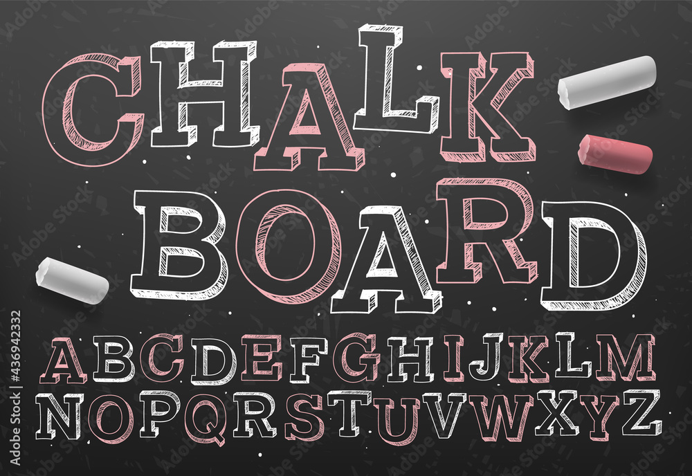 Chalk alphabet. Font pencil vintage alphabet drawing with chalk on ...