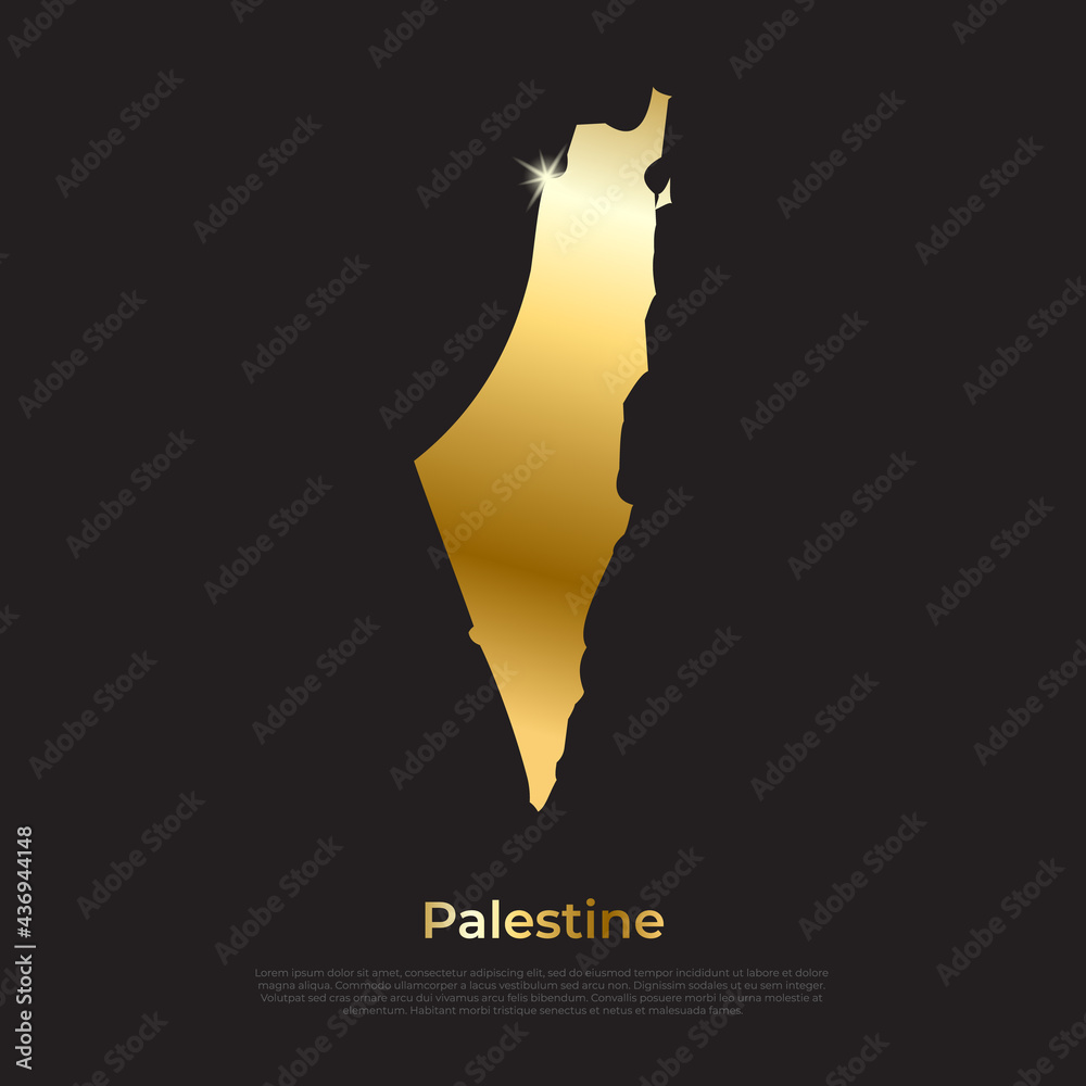 Palestine country border map in gold golden metal color design. Vector ...