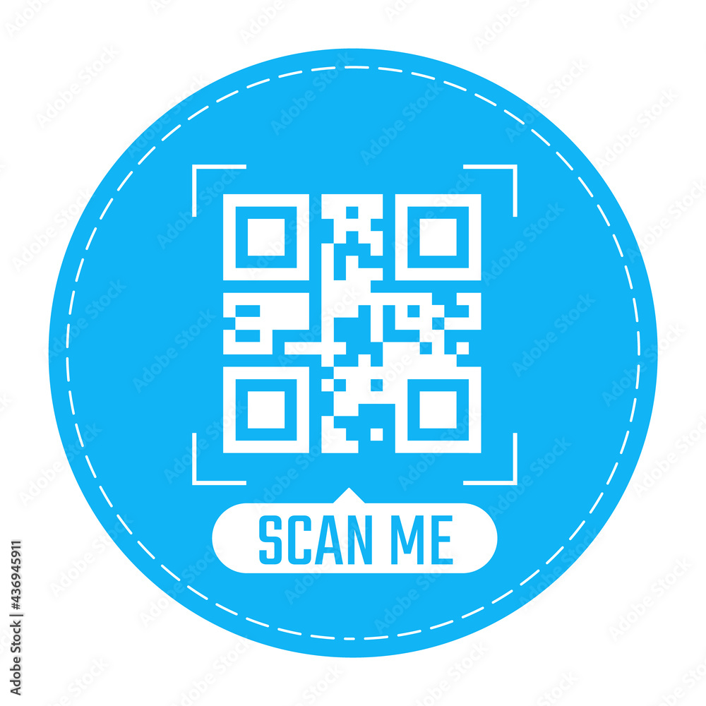 Scan me sign. Sticker round. Symbol or emblem. Vector illustration. QR ...