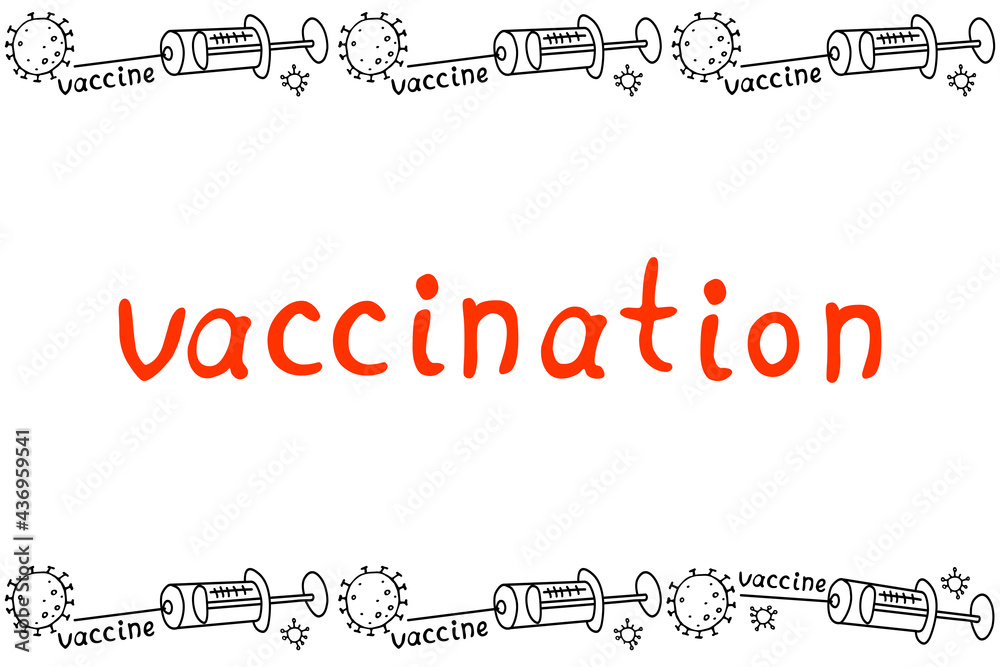 Vector frame, border on theme of vaccination. Contour molecules ...