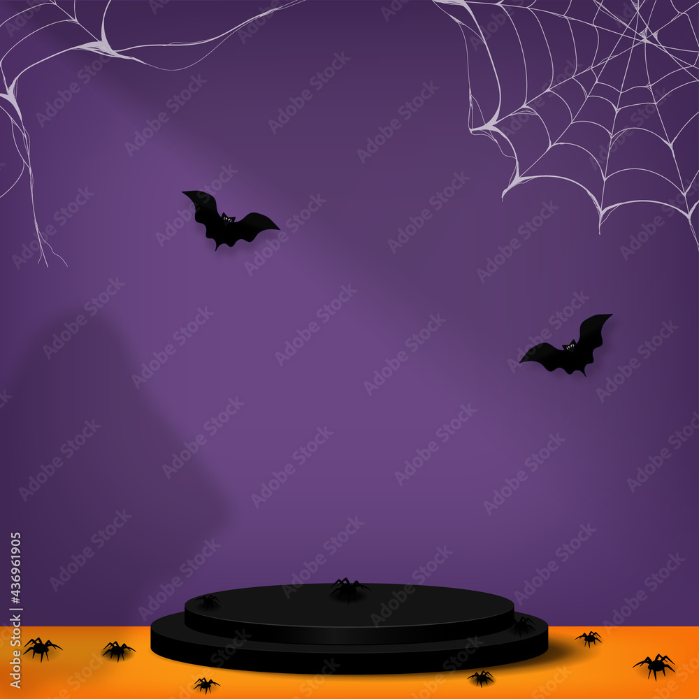 Halloween background scene. Black stage decoration with Halloween day ...