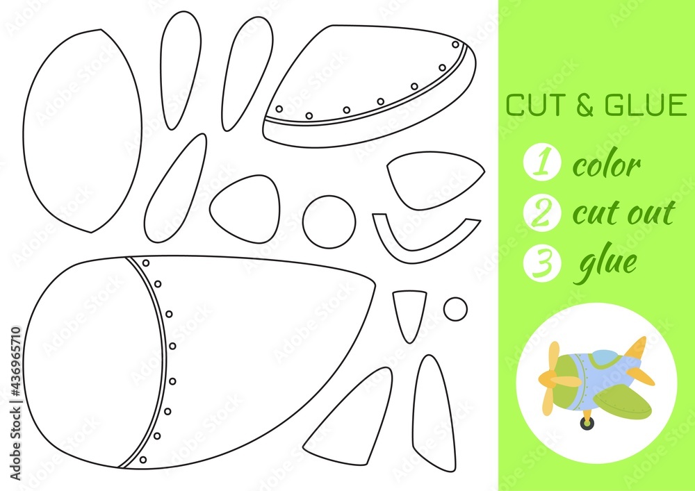 Color, cut and glue paper blue airplane. Cut and paste craft activity ...