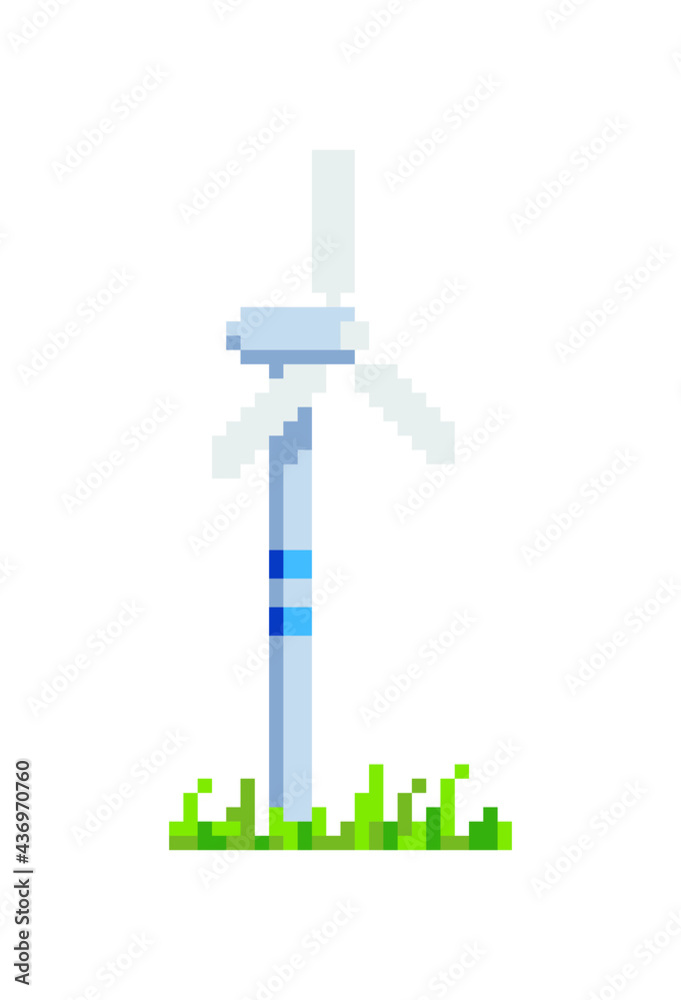 Windmill. Electricity energy symbols pixel art icons. Modern technology ...