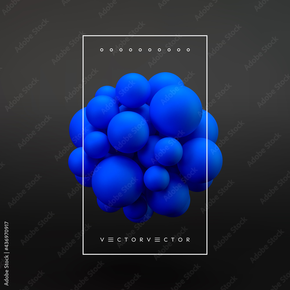 Molecule. Blue balls. Multiple spheres on a larger sphere. Concepts of ...