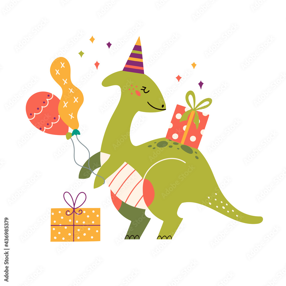 Cartoon cute dinosaur for birthday party Baby Dino Stock Vector | Adobe ...