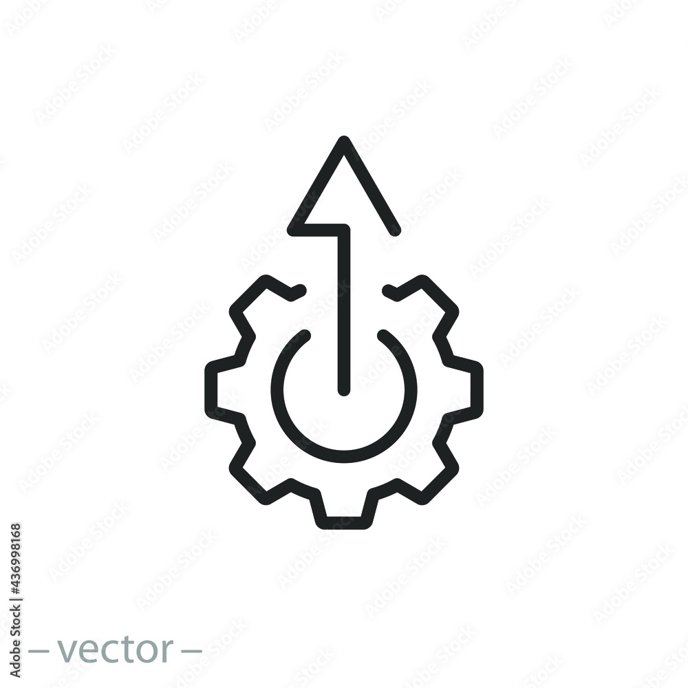system upgrade icon, gear with arrow, update process, install software, thin line symbol on ...