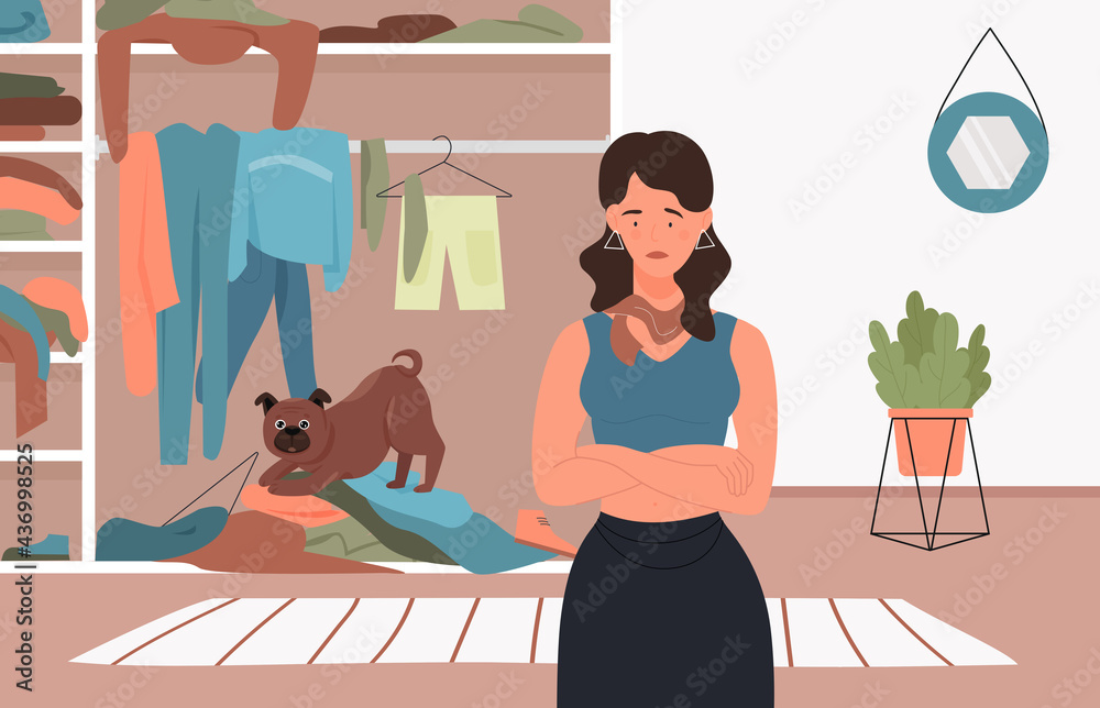 Bad behavior of naughty dog, trouble mess in room vector illustration ...