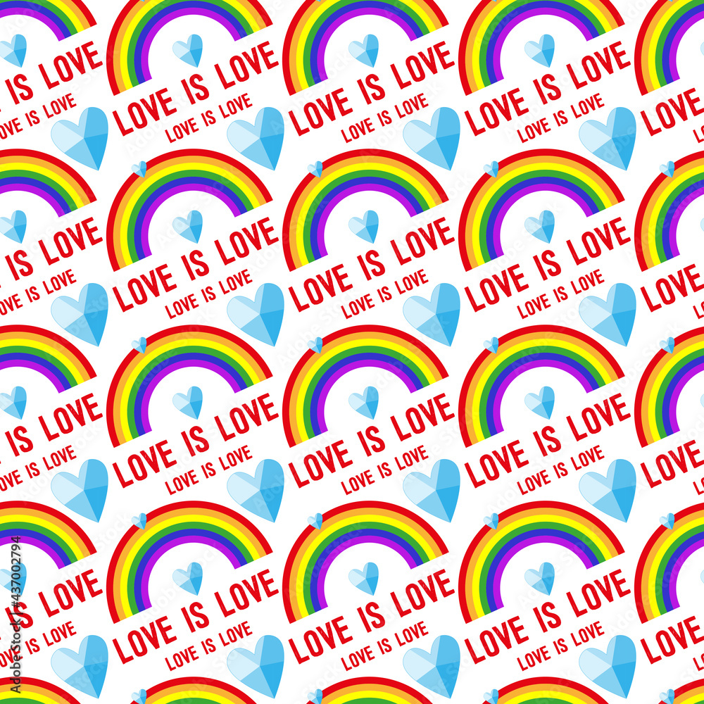 Seamless vector pattern with the inscriptions "love is love", blue ...