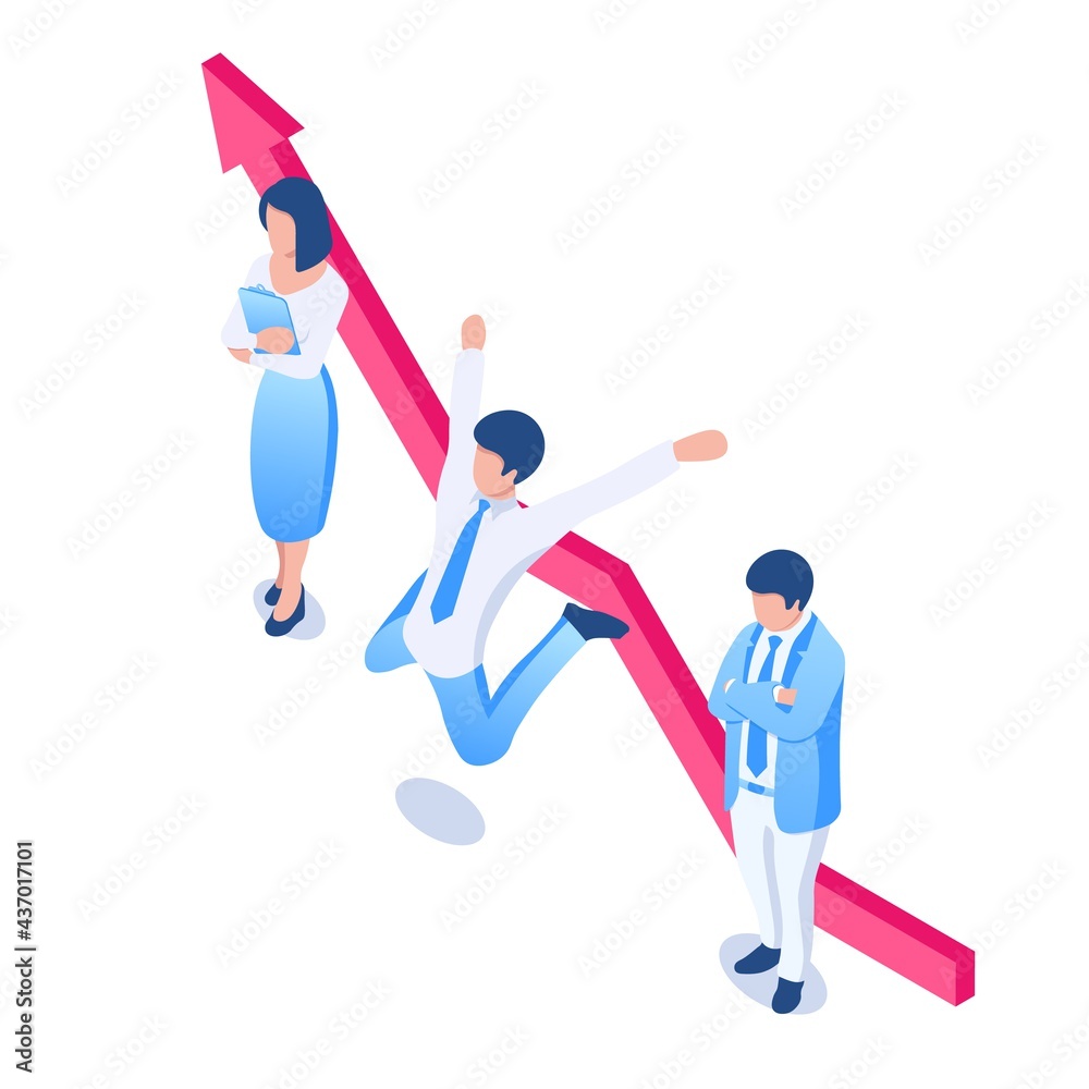 Business growth concept. People in suits in front of the growth chart ...