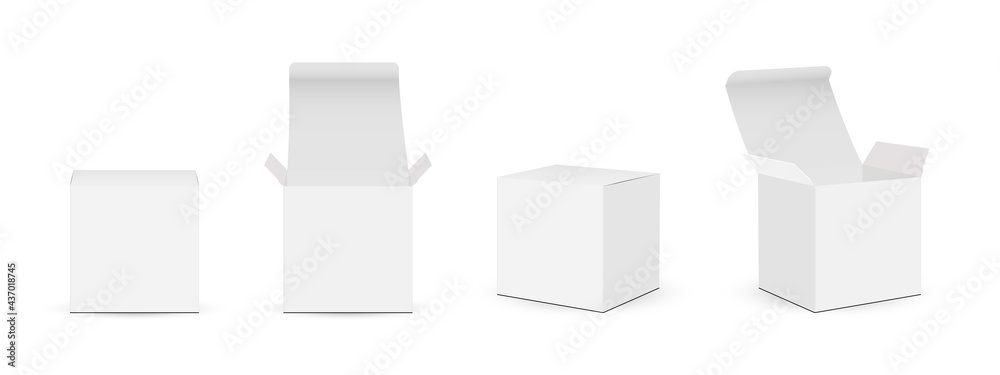 Paper Square Boxes Mockups with Opened and Closed Lid, Isolated on ...