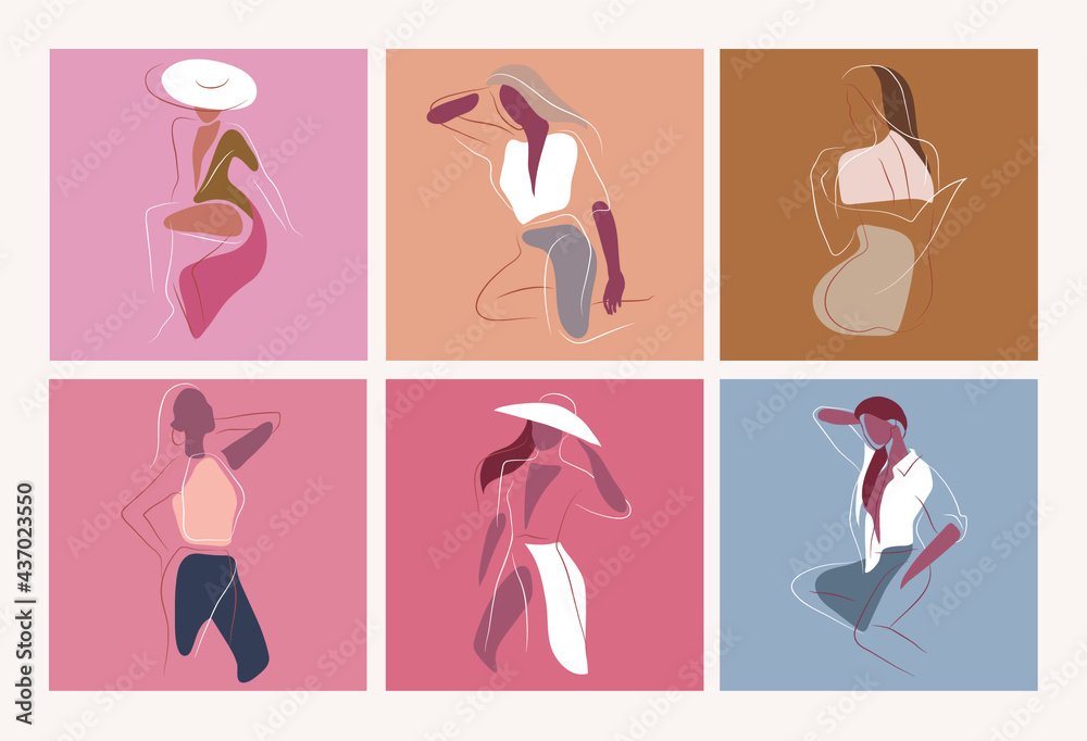 Feminine concept design template and illustration. Woman in minimal ...